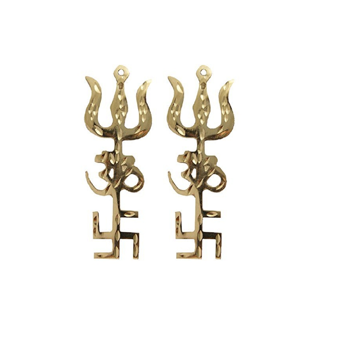 Buy set of 2 brass tri shakti 5 inch yantra swastik om trishul urja ...