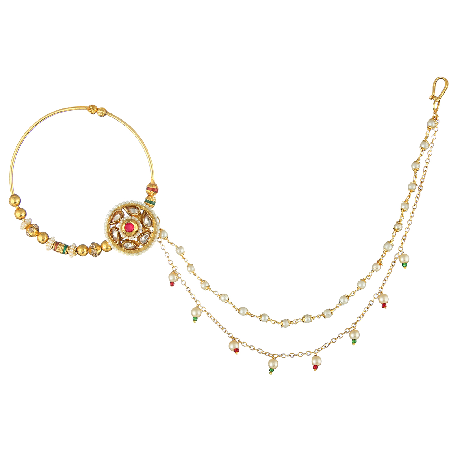 Buy Jewels Gold Ethnic Traditional New Look Pearl Nath For Women Girls ...