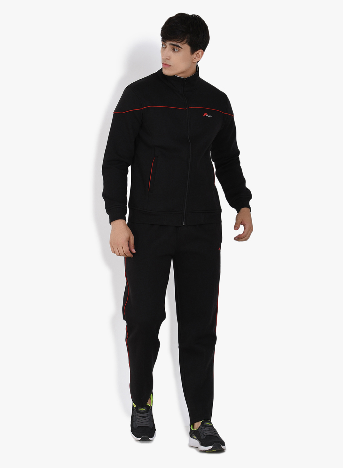 Buy Muffy Men's Black Cotton Blends Solid Zip Closure Tracksuit Online ...