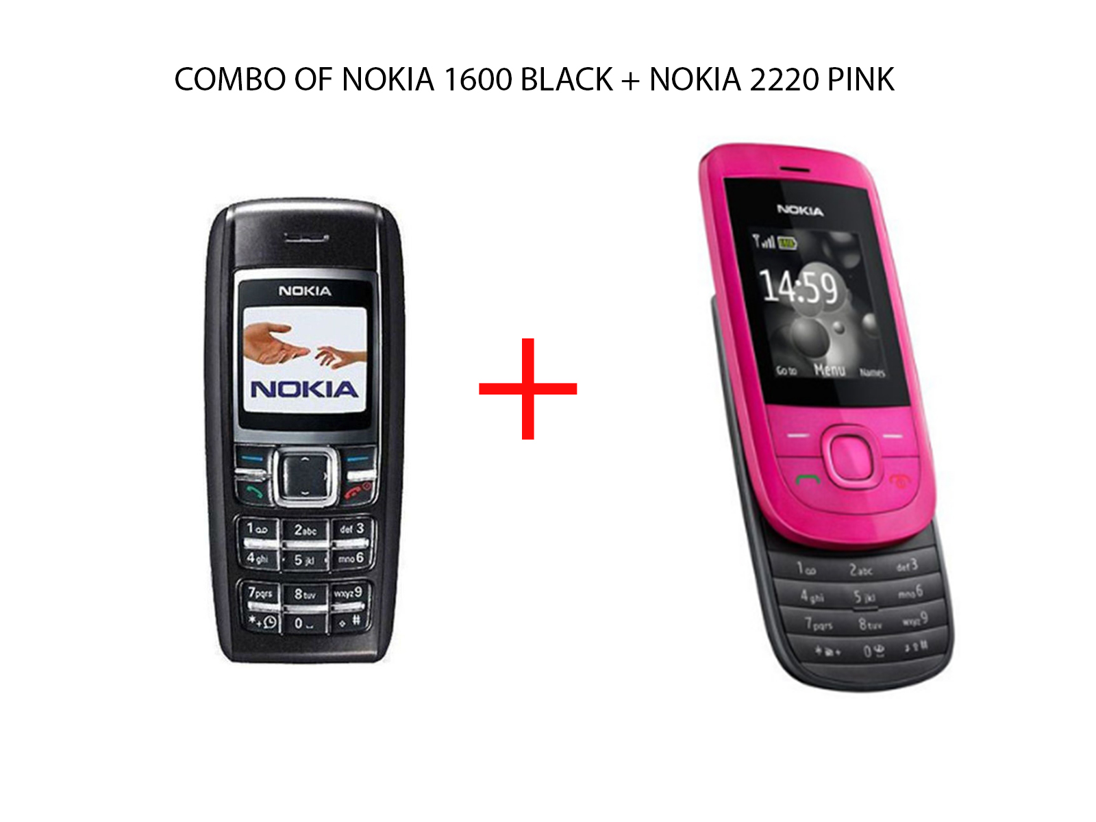 Buy Combo of Refurbished Nokia 1600 Black + Nokia 2220 Pink Mobile ...