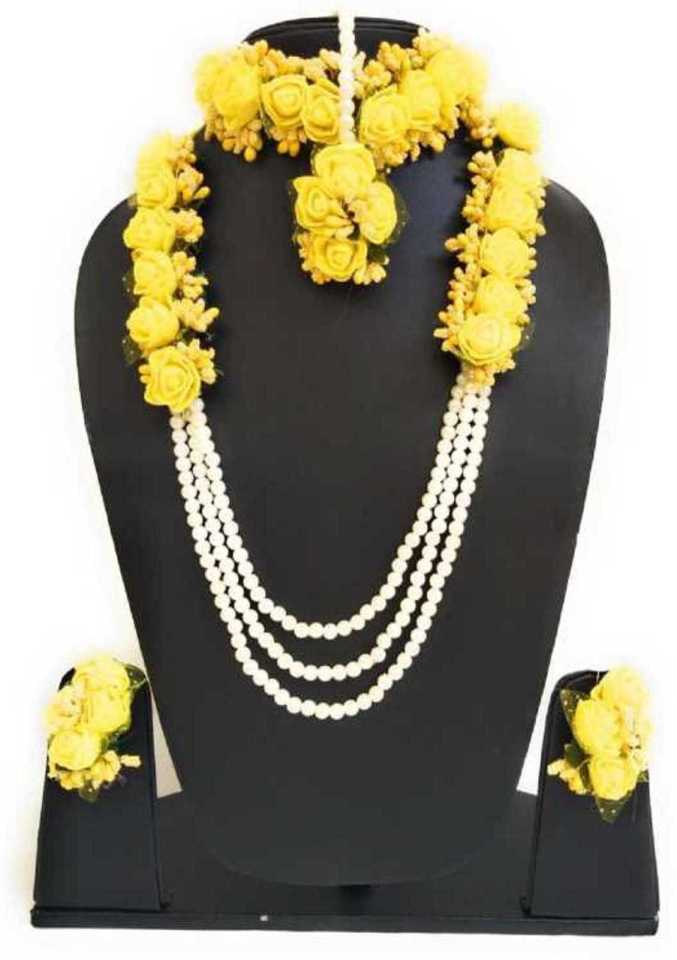 Buy Floral Gota Haldi Necklace, Earrings, Bracelet Maang Tika For Women ...