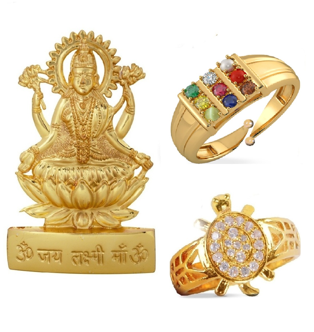 Buy Vedvaani Gold Plated 9 Gemstone Ring Gold Plated Adjustable ...