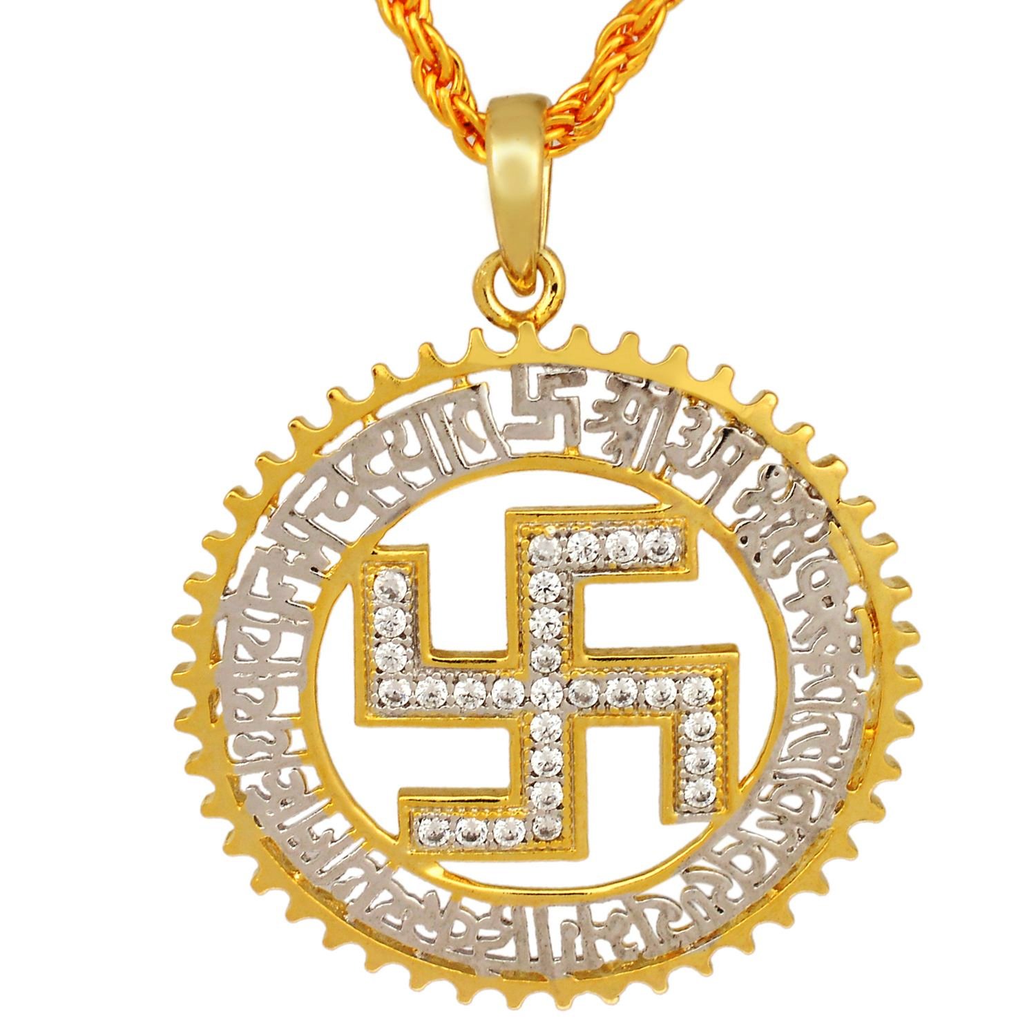 Buy Morir Gold Plated White CZ Buddhism Peace Symbol Swastika Round ...