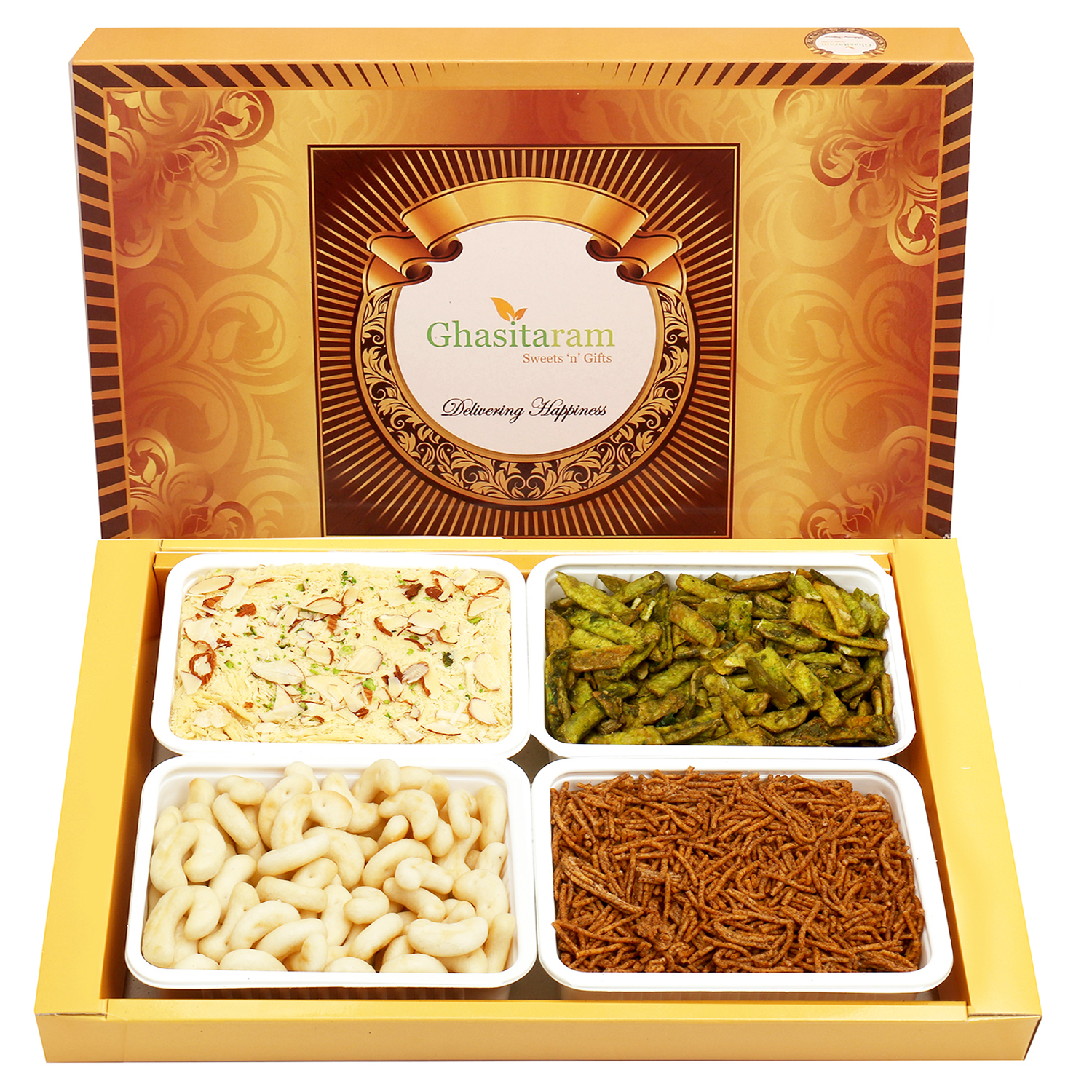 Buy Ghasitaram Gifts Big Box of Soan Papdi, Soya Sev, Cashew Shaped ...