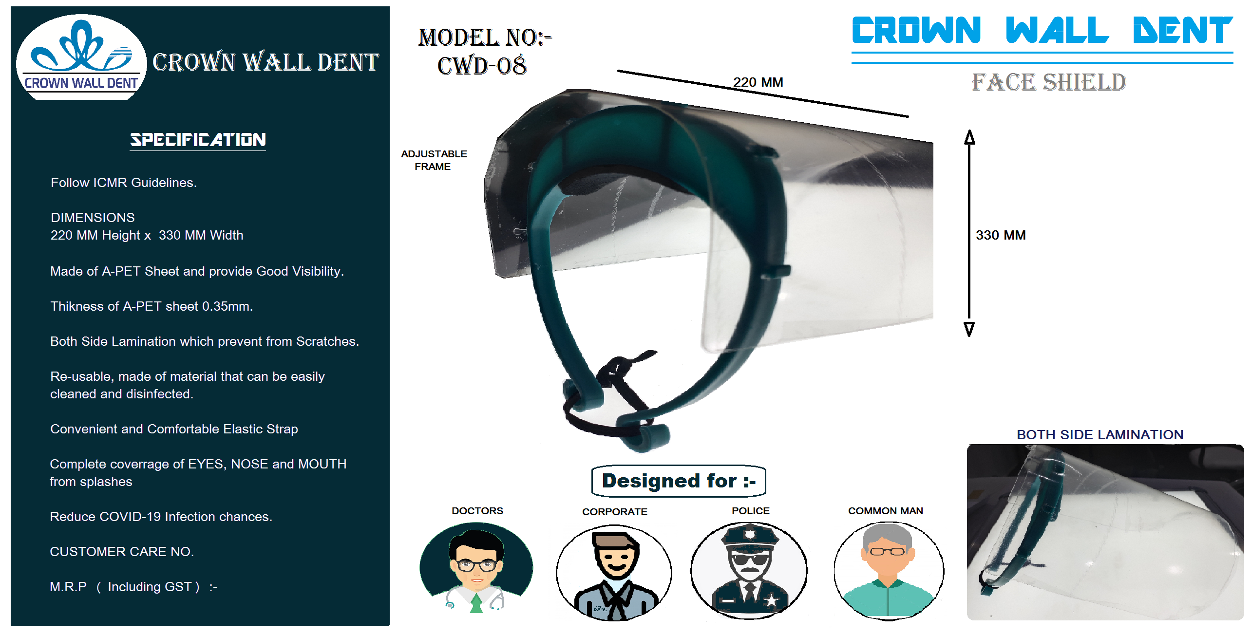Buy CROWN WALL DENT FACE Shield MODEL - CWD-08 Pack of 2 Online @ ₹299 ...