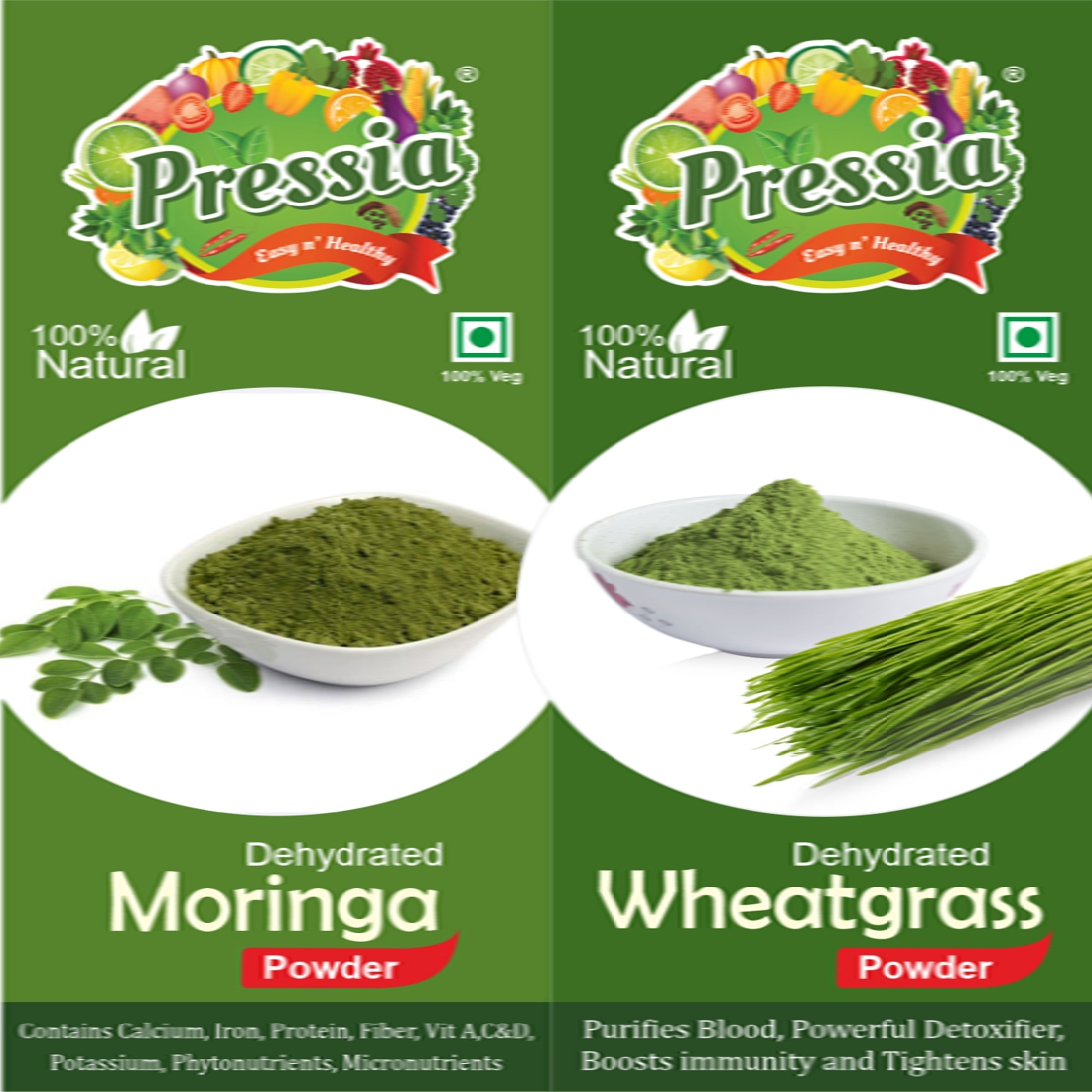 Buy Pressia Moringa Powder 100g and Wheat Grass Powder 50g Combo Pack ...