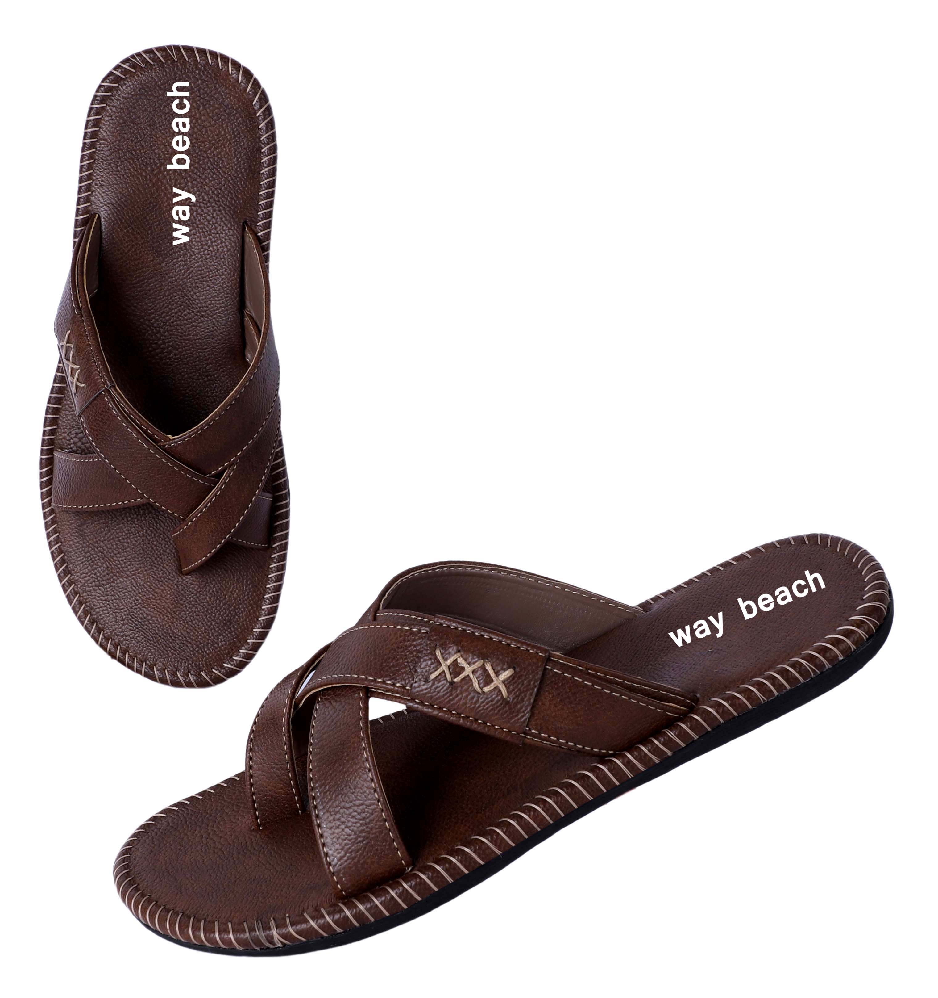 Buy Way Beach Stylish Slippers for Men (Dark Brown) Online @ ₹524 from ...