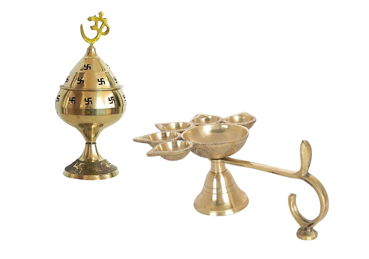 Buy Uniqon Combo Of 5 Face Puja Camphor Burner Lamp Panch Aarti Jyoti ...