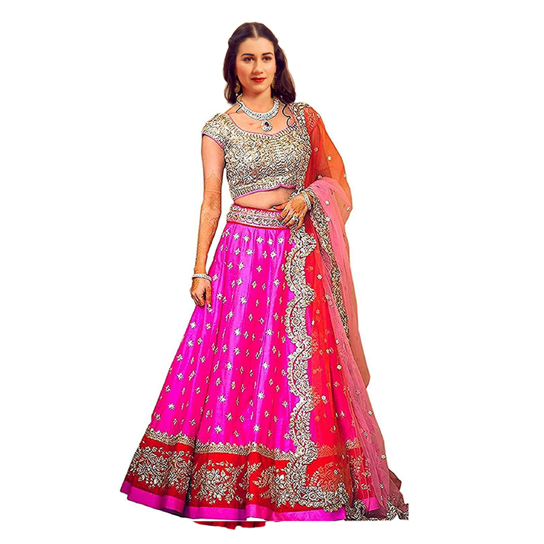 Buy Vkaran Women's Pink Banglore Silk Embroidered Lehenga Choli Online ...