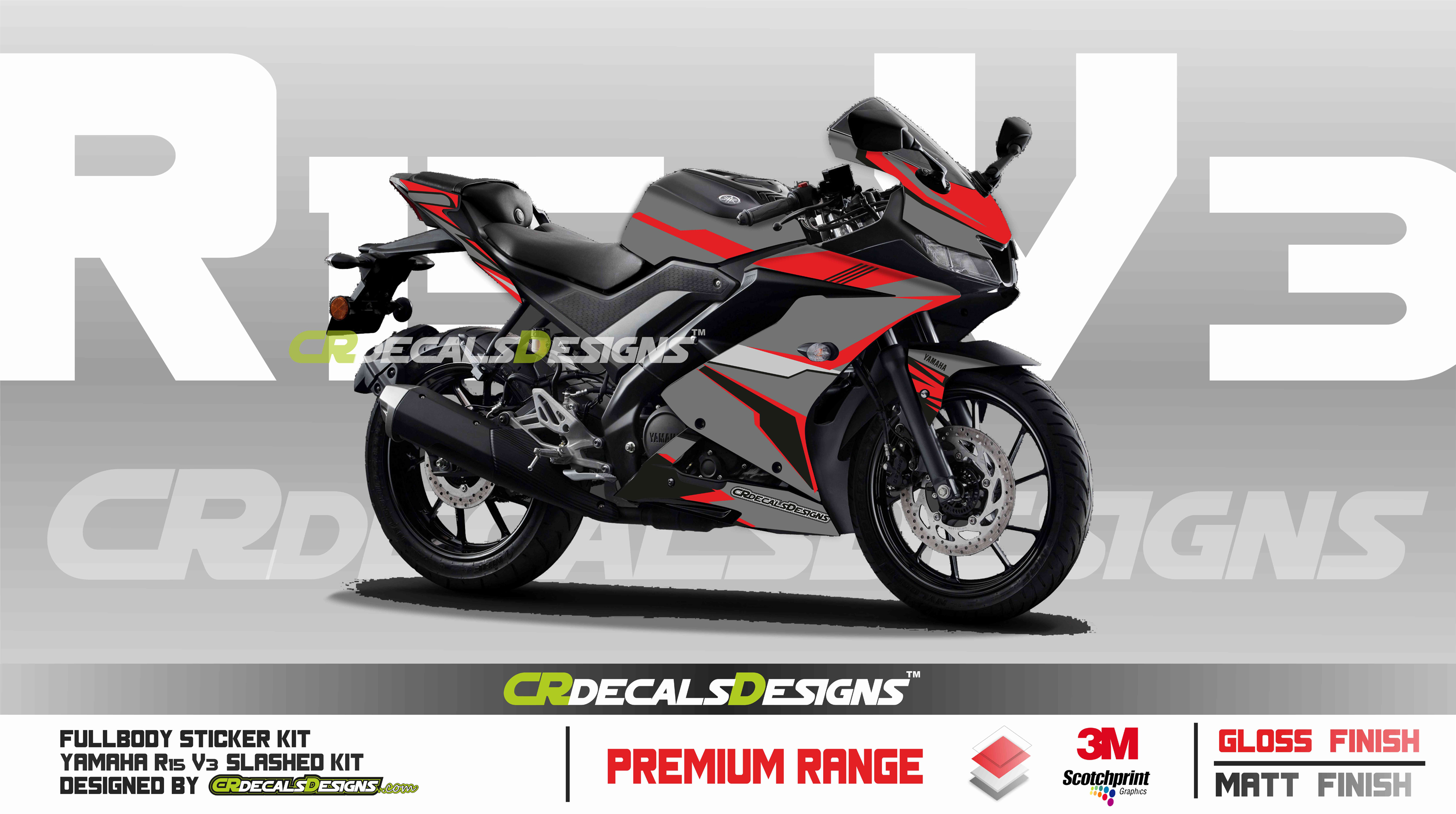 Buy CR Decals Yamaha R15 V3 Decals Stickers Slashed Edition For Bike ...