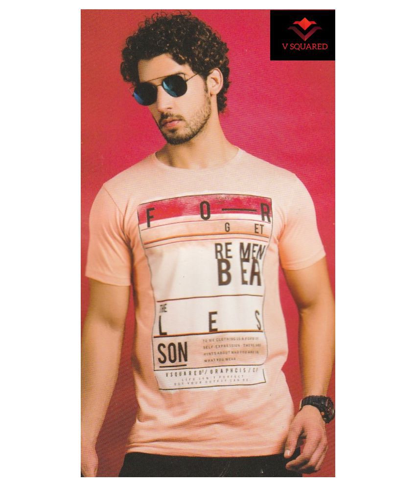 Buy Vsquared Men Casual Orange Colour T Shirt Cotton Printed T Shirt