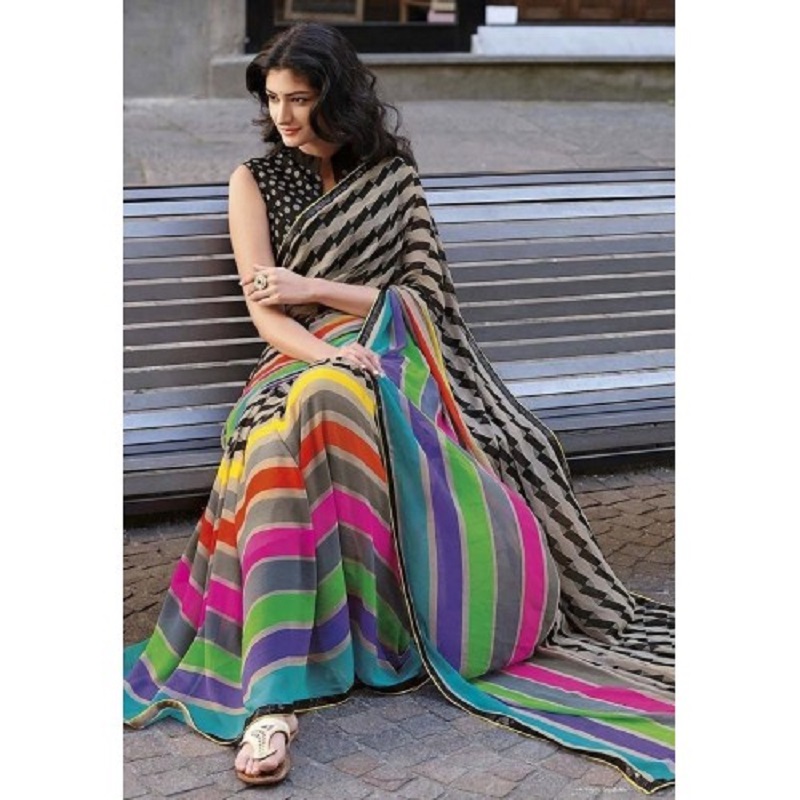 Buy Multicolor Batik Print Silk Saree With Blouse by Sharda Creation ...