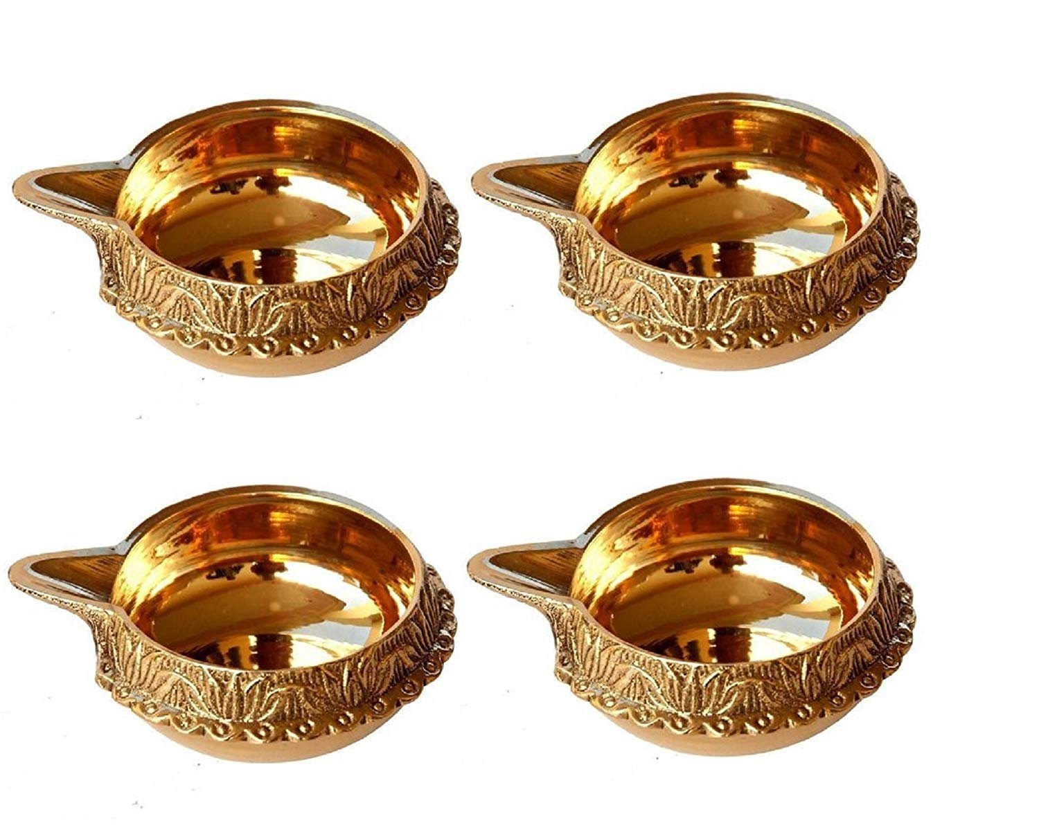 Buy Pure Brass Diwali Diya Indian Pooja Oil Lamp - Golden Engraved ...