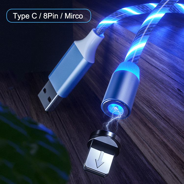 Buy HBNS 360 3in1 Magnetic LED Flowing Cable with Lightning/Type-C and ...
