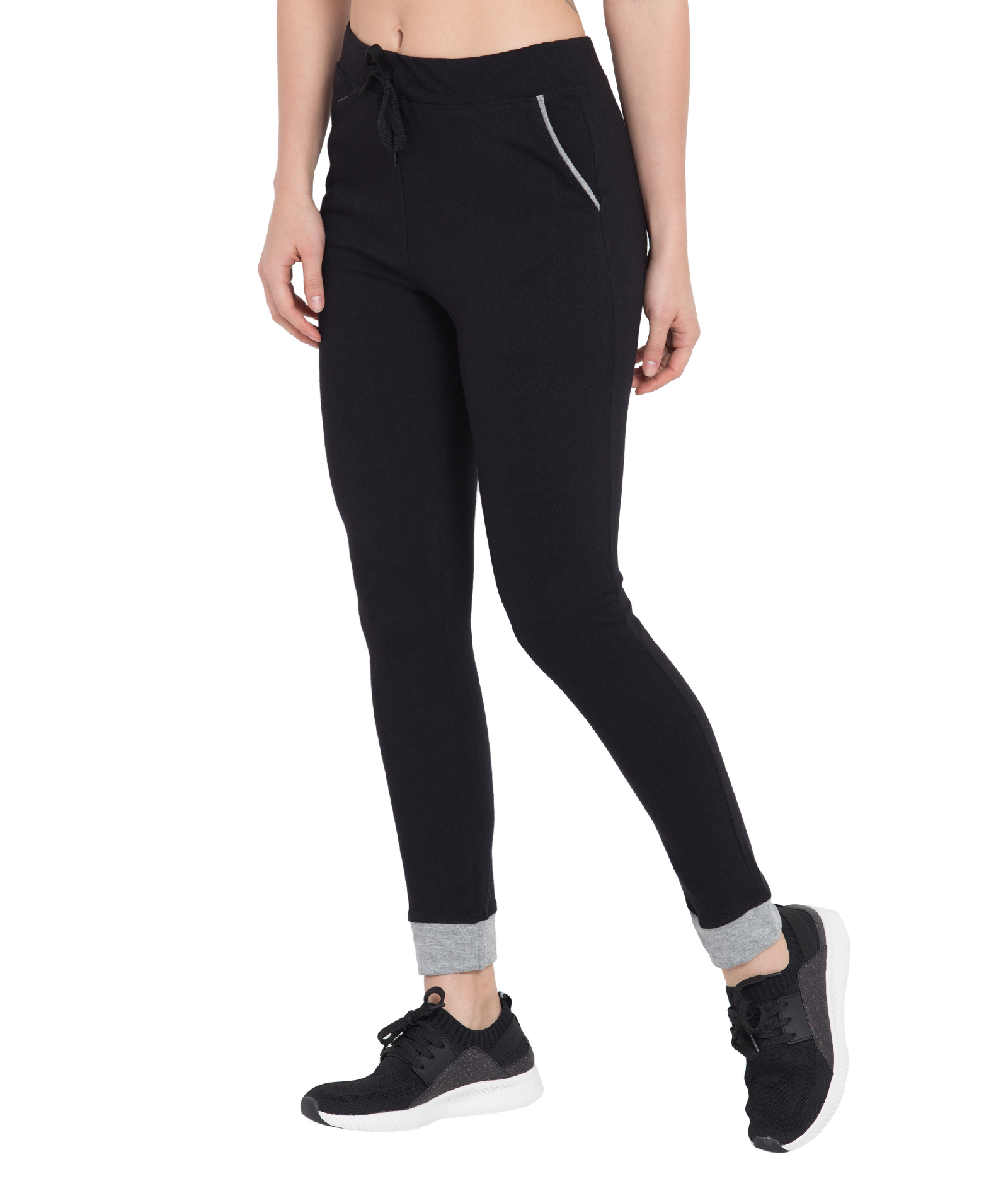 Buy Haoser Women track pants cotton, Black Slim fit Solid Lower for ...