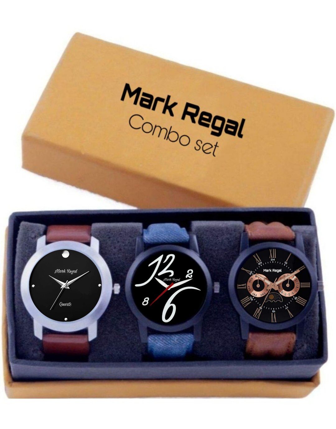 Buy Pack of 3 Mark Regal Analog Multi Color Leather Strap Watch For Men ...
