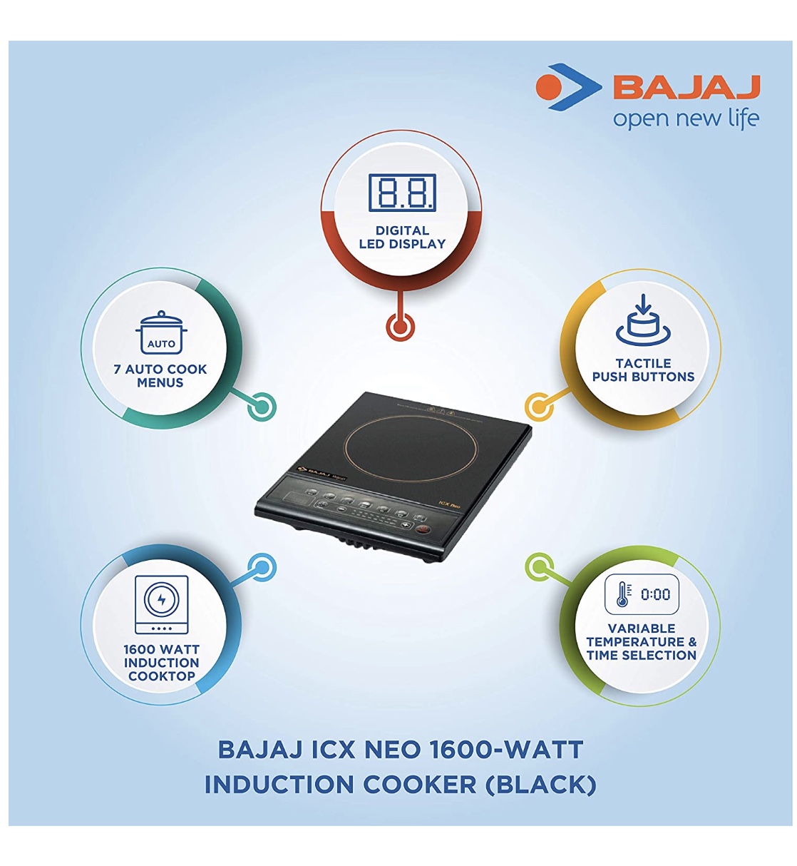 Buy Bajaj Majesty ICX Neo Induction Cooktop (Black) Online @ ₹3199 from ...