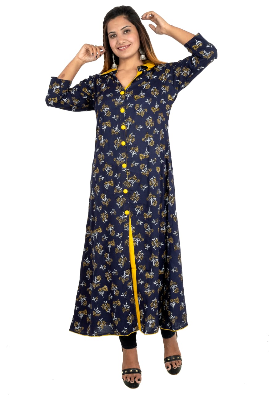 Buy Rayon Design Blue Floral Front slit Kurti Online @ ₹699 from ShopClues