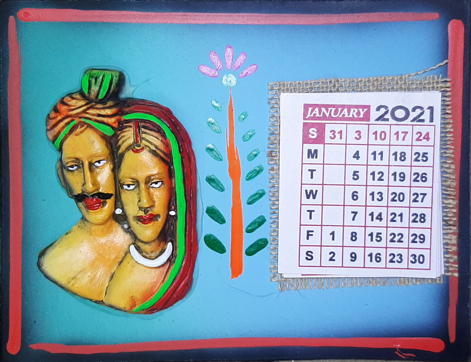 Buy Terracotta Hand Made Village Farmer Couple Table Calendar with ...
