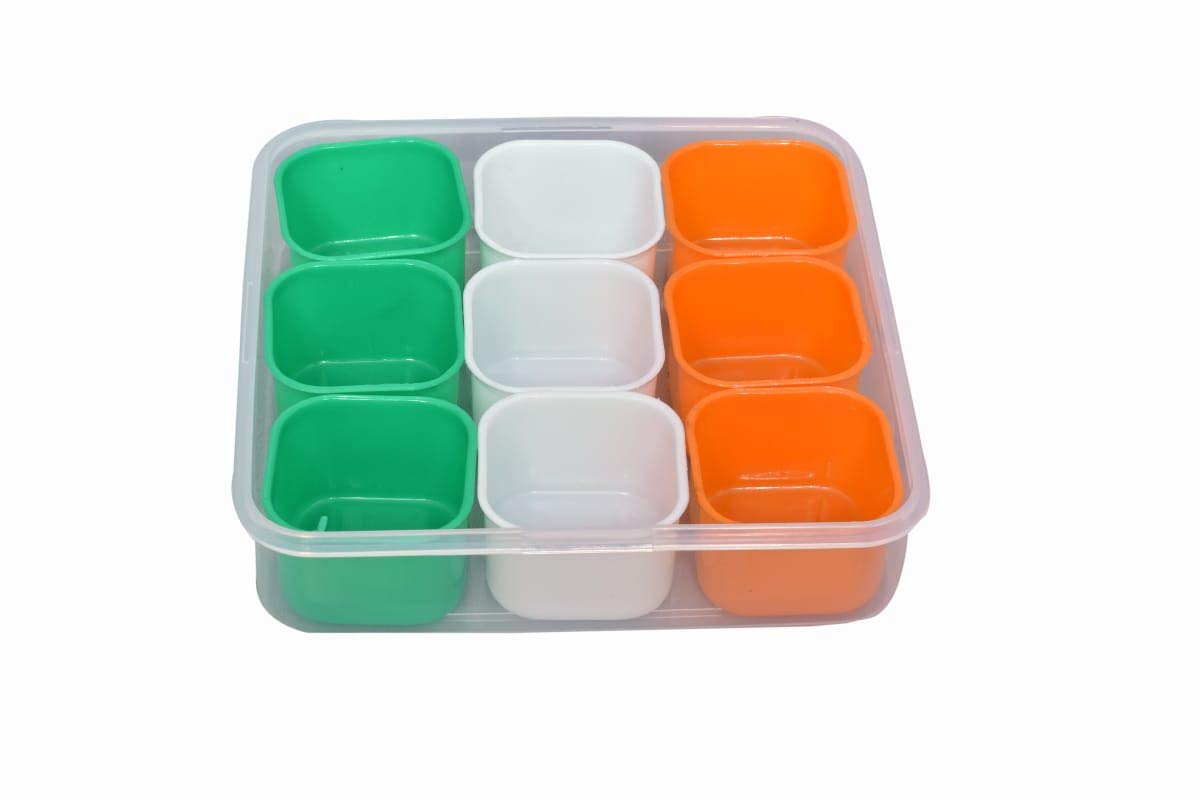 Buy Plastic Square Tiranga Colour Transparent 9 Sections Multi Spice ...