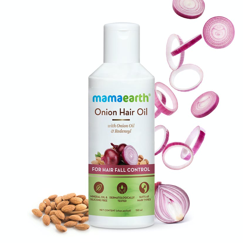 Buy mamaearth Onion Hair Oil for Hair Regrowth and Hair Fall Control with Redensyl, 150ml Online ...
