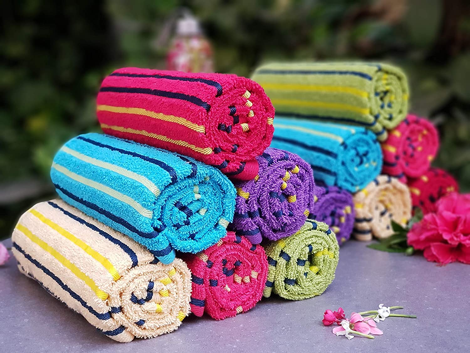 Buy KSC Shop Premium Multicolor Cotton Hand Towel Set of 12 Stripe ...