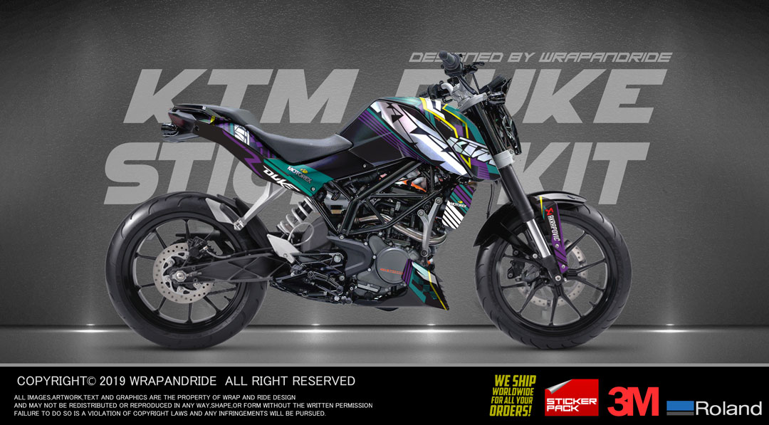 Buy KTM Duke 125/200/390 Funky Full Body Wrap Decal Sticker Kit Online ...