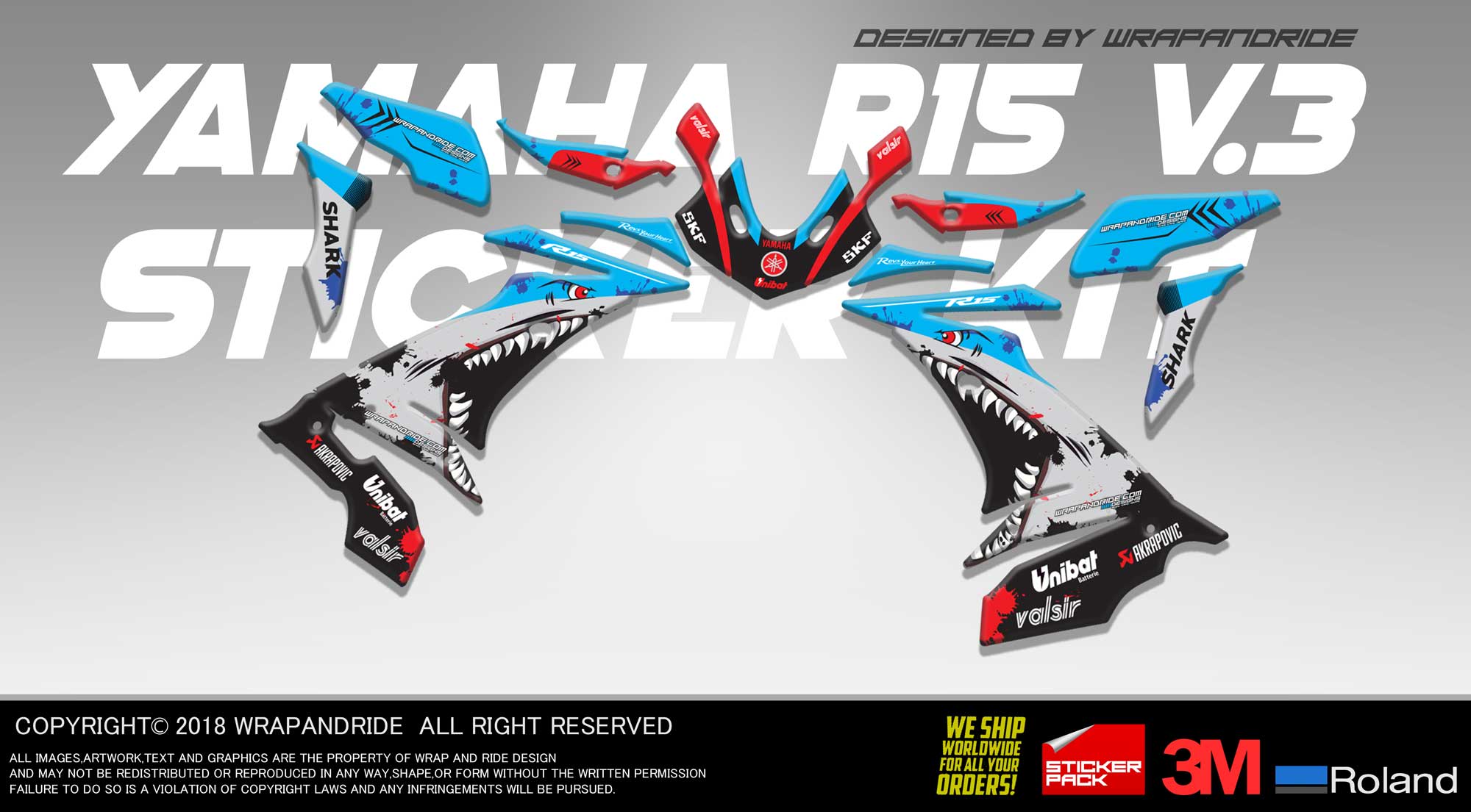 Buy Yamaha R15 V3 Shark Edition Full Body Wrap Decal Sticker Kit Online ...