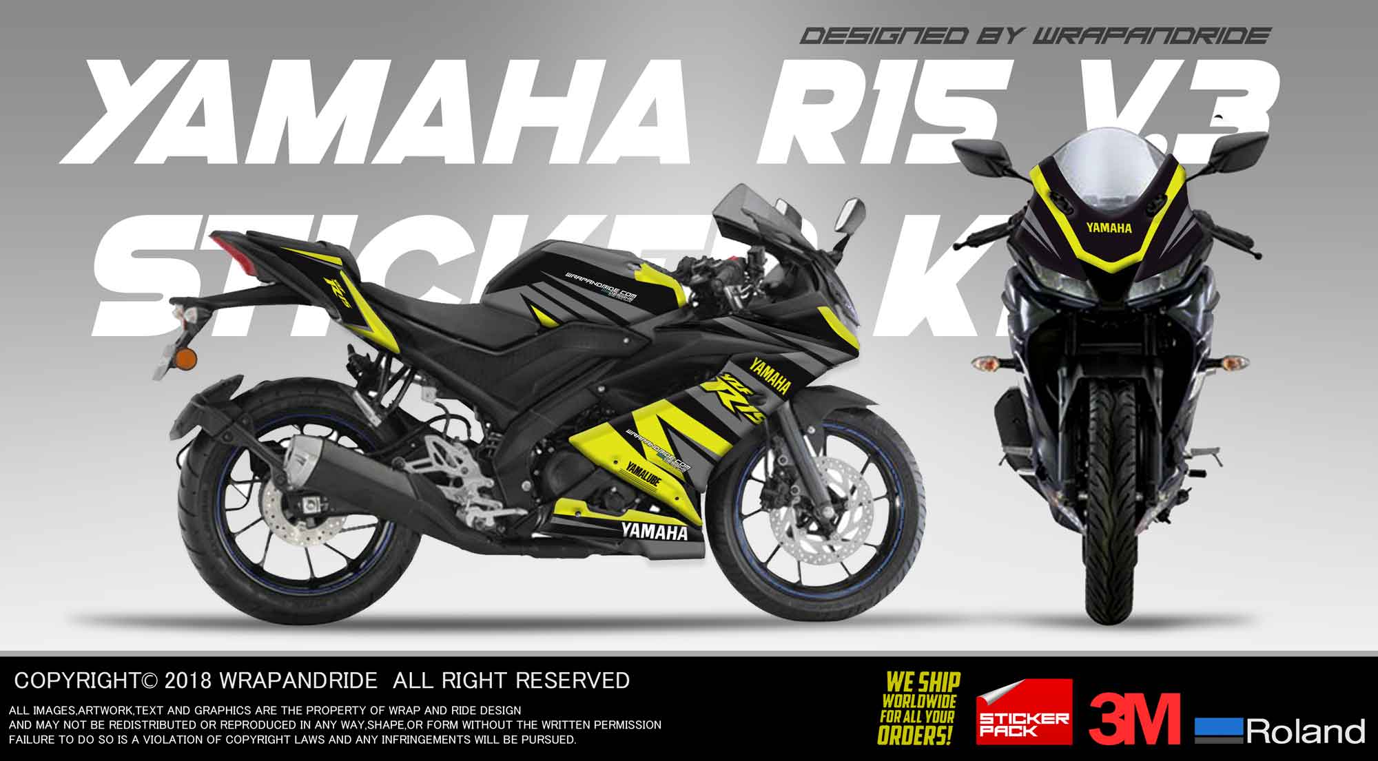 Buy Yamaha R15 V3 Slashed Racing Design Full Body Wrap Decal Sticker ...