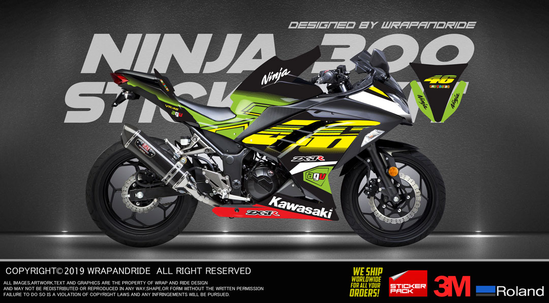 Buy Kawasaki Ninja 300 Vr 46 Design Full Body Wrap Decal Sticker Kit ...