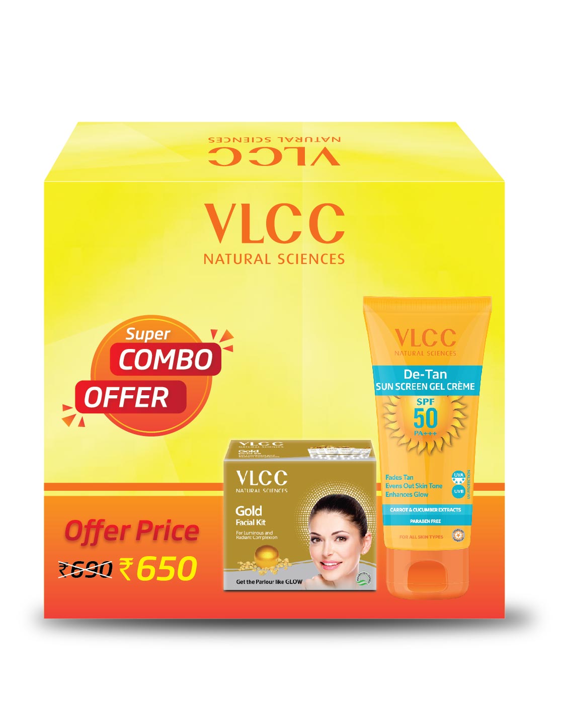 Buy VLCC Gold Facial Kit (60g) & De Tan SPF 50 PA+++ Sun Screen Gel (100g) Online @ ₹650 from ...