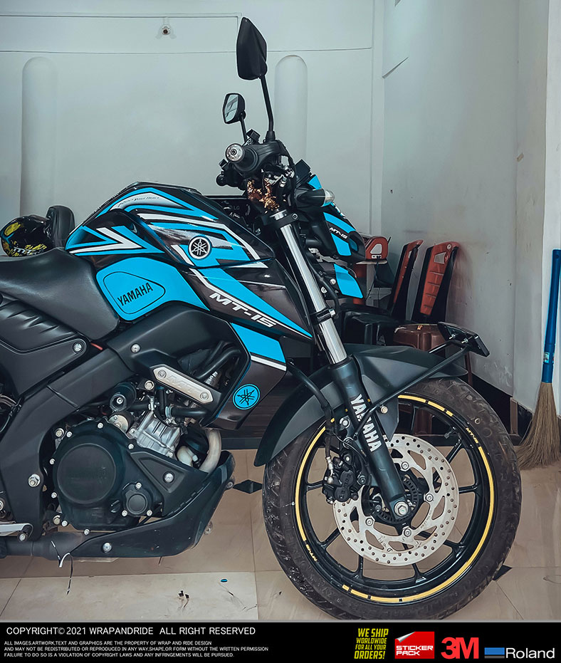 Buy Yamaha MT 15 Slashed Blue Full Body Wrap Decal Sticker Kit Online ...