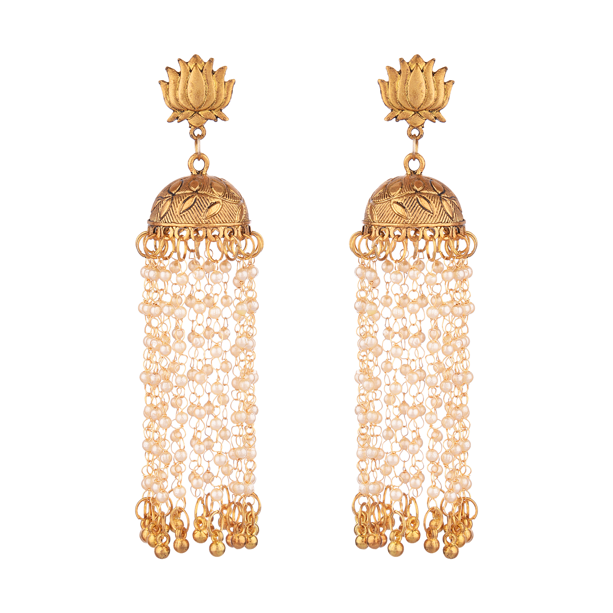 Buy Prizetaa Golden And White Pearl Lotus With Long strand Traditional ...