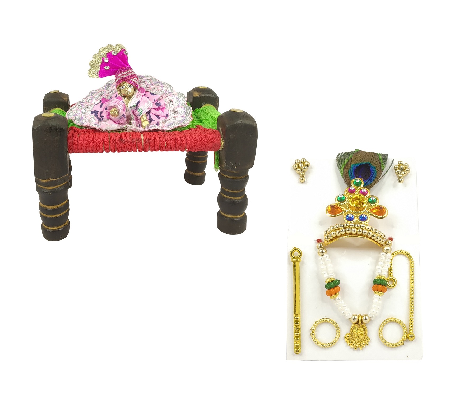 Buy Stylewell Combo Of Fancy Wooden Small Khat With 1no Small Size ...