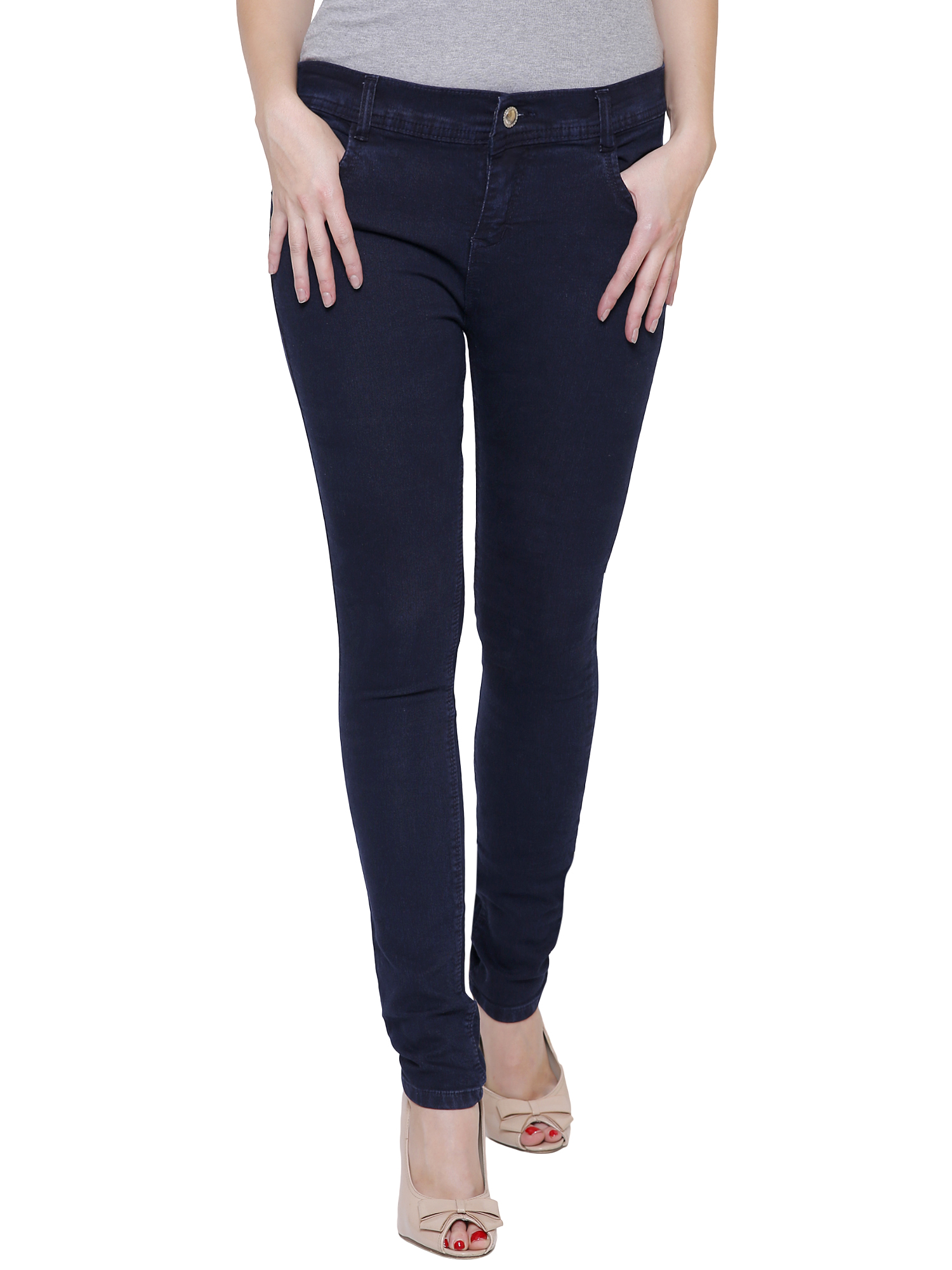 Buy Women Navy Blue Skinny Fit Mid-Rise Clean Look Stretchable Denim ...
