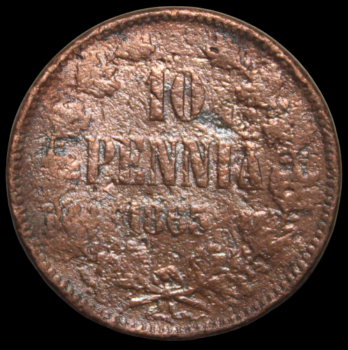 Buy 10 PENNIA (1865) ALEXANDER II FINLAND PACK OF 1 EXTREMELY RARE ...