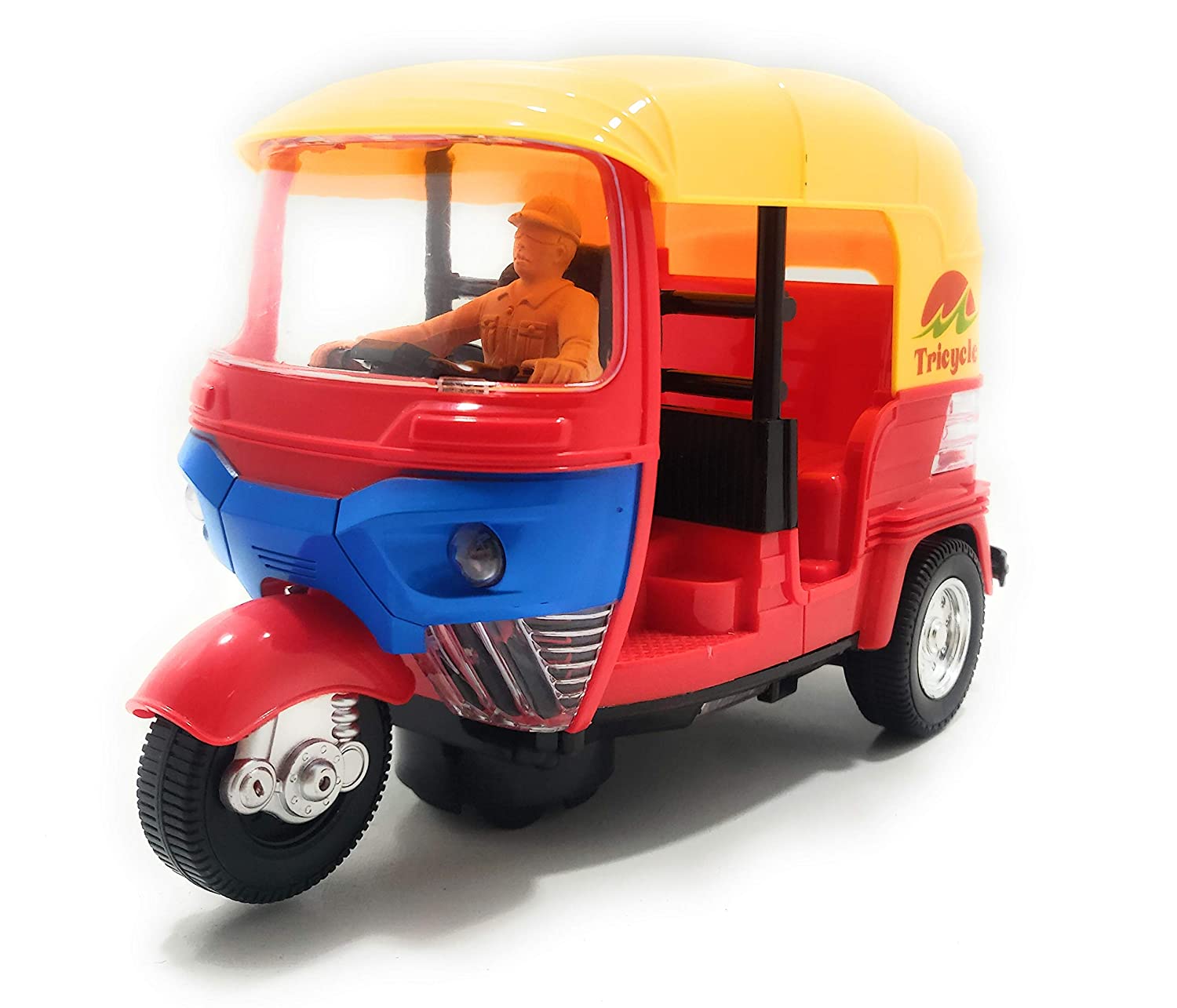 Buy Friction Powered Toys for Kids Auto Rickshaw Tricycle with Lights ...