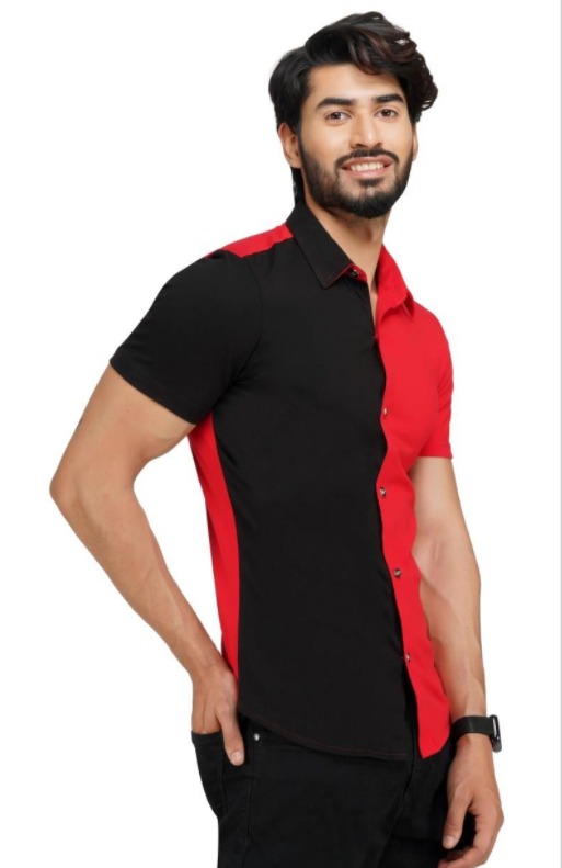 Buy Singularity Half Half Color Block Shirt For Boys In Red Black ...