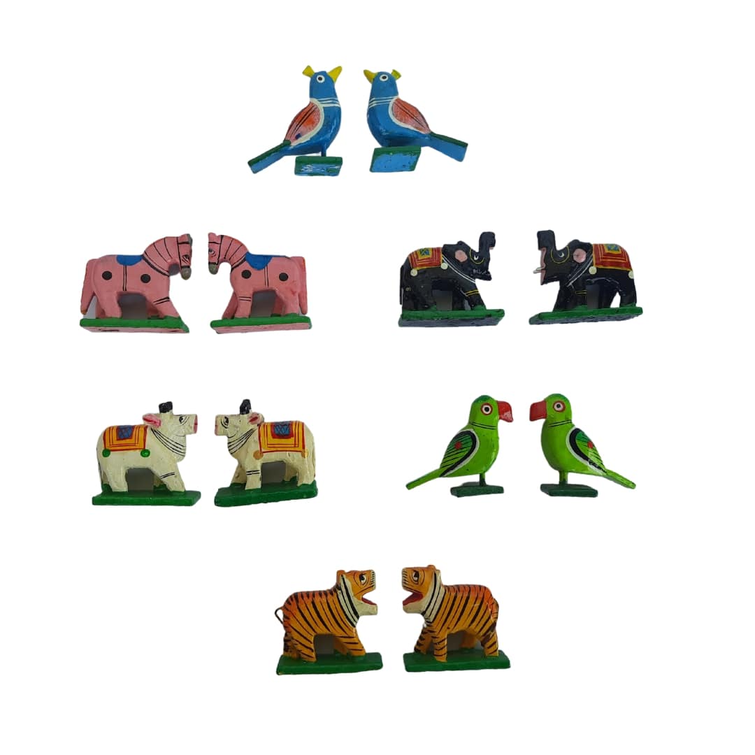 Buy KRIDA -Combo of 6 Pairs of Wooden Birds and Animals Figurine Toys ...