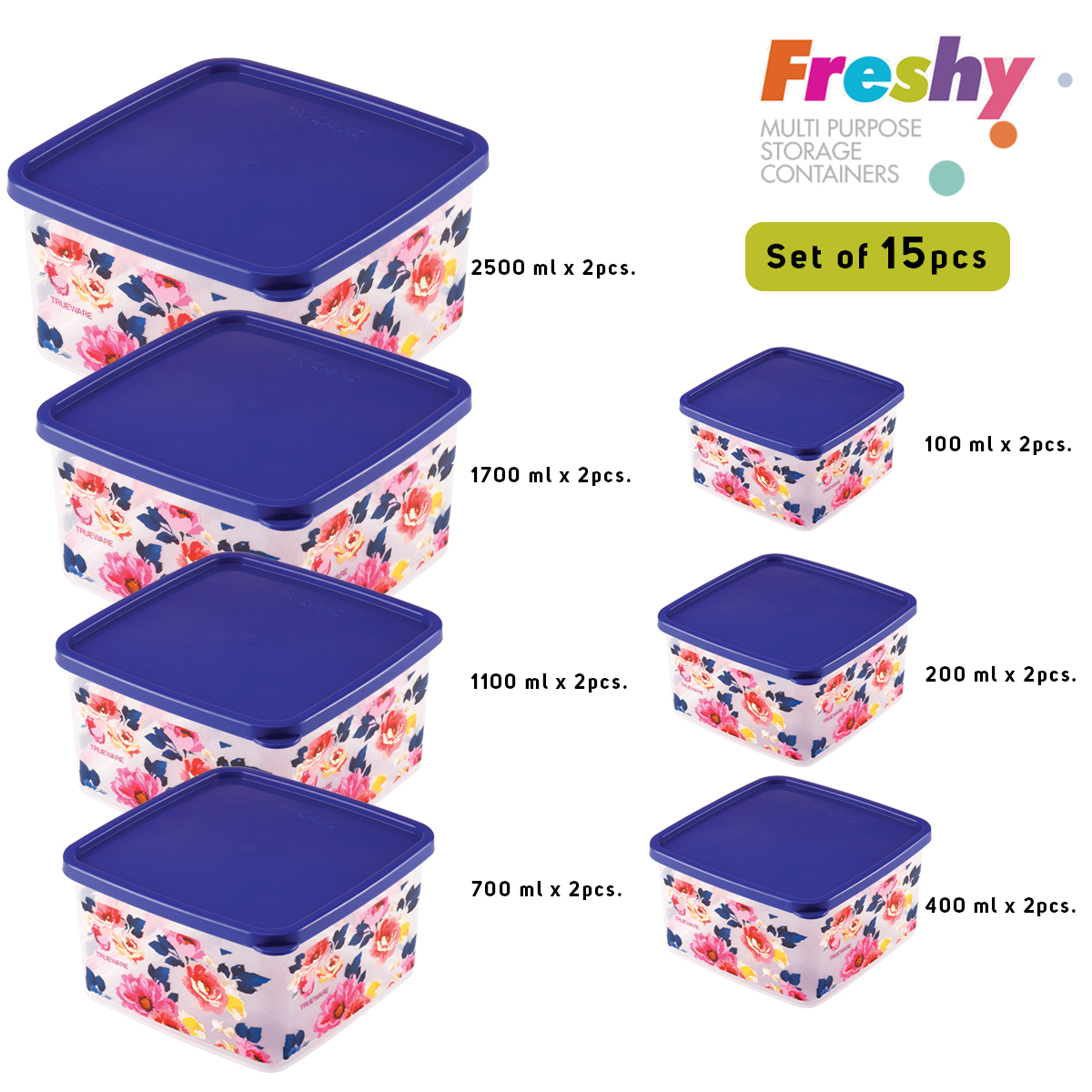 Buy Trueware Freshy Storage Container set of 7 pcs assorted Online - Get 45% Off