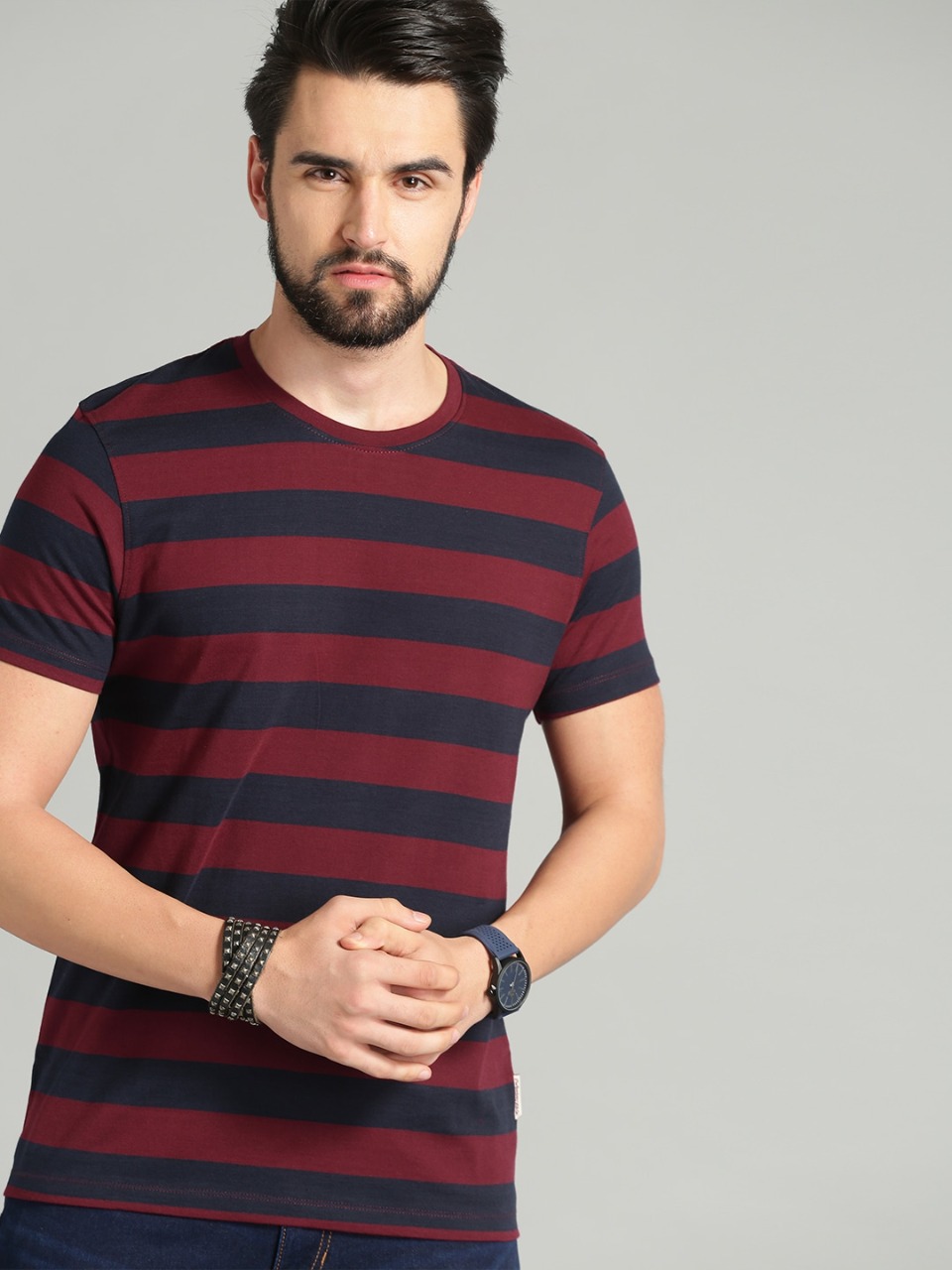 Buy Maroon Navy Strips Tshirt Online @ ₹399 from ShopClues