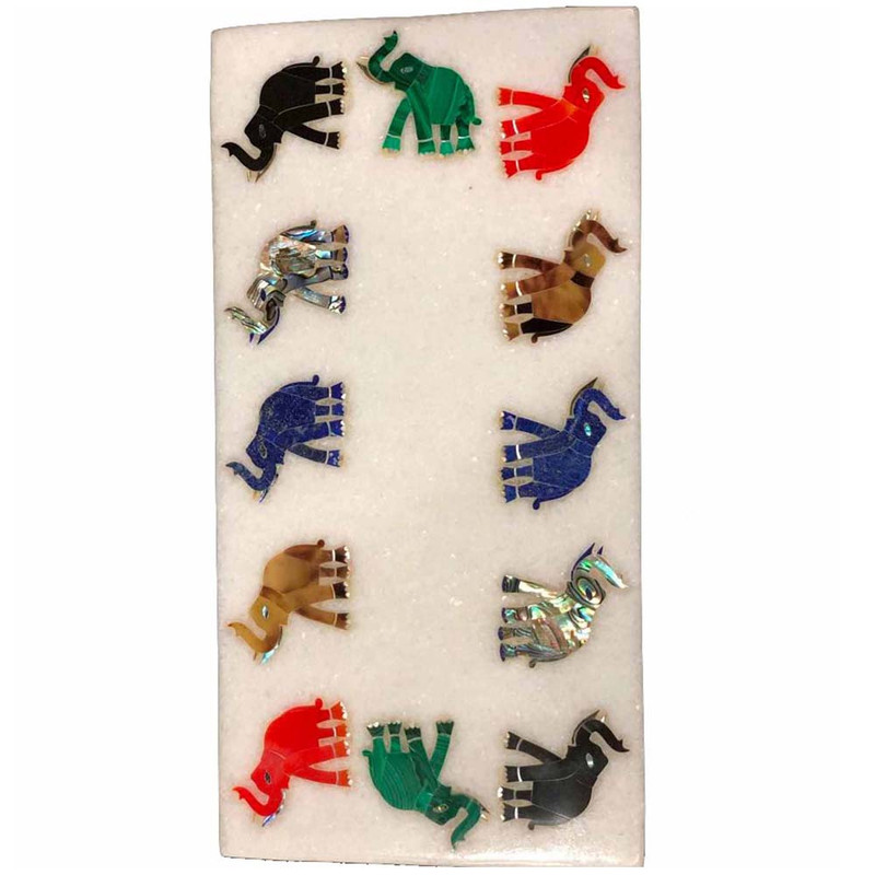 Buy White Marble Kitchen Cheese Board Inlaid Elephant Pietra Dura Art ...