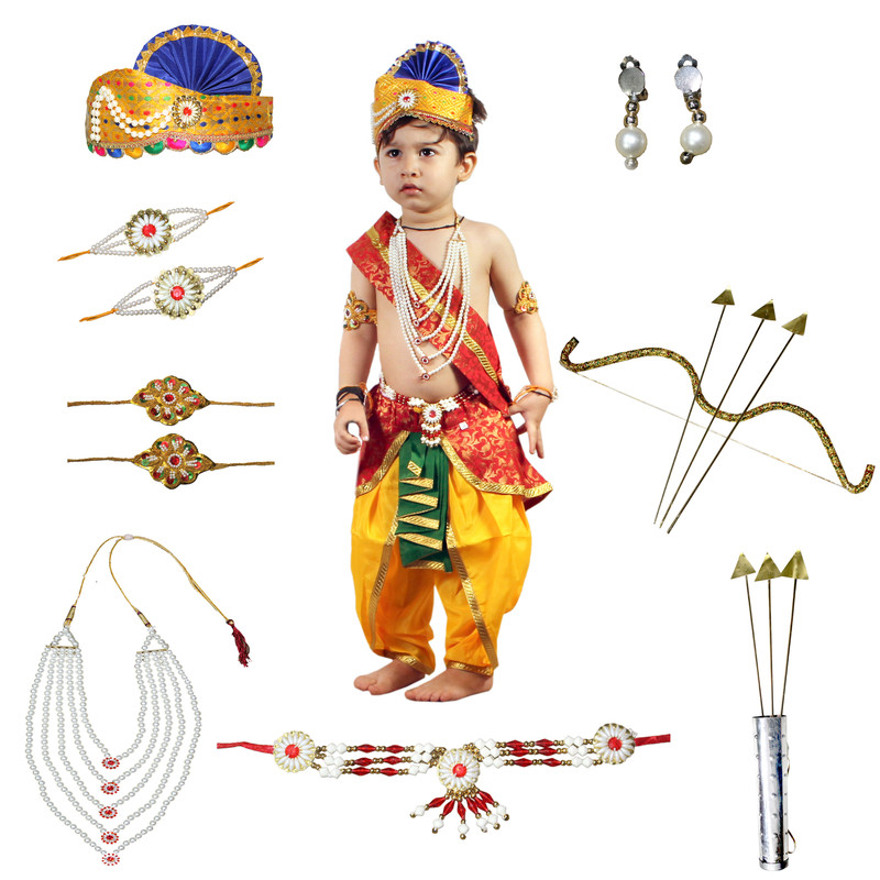 Buy Ram Costume for Boys (Red Dhoti, Patka, Mukut, Mala, Earrings ...