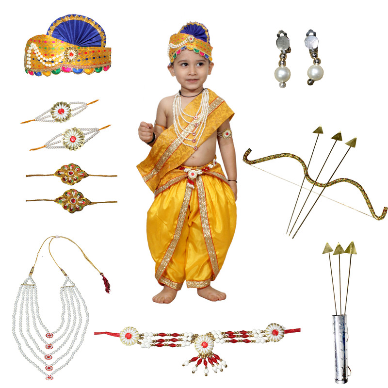 Buy Ram Costume for Boys (Yellow Dhoti, Patka, Mukut, Mala, Earrings ...
