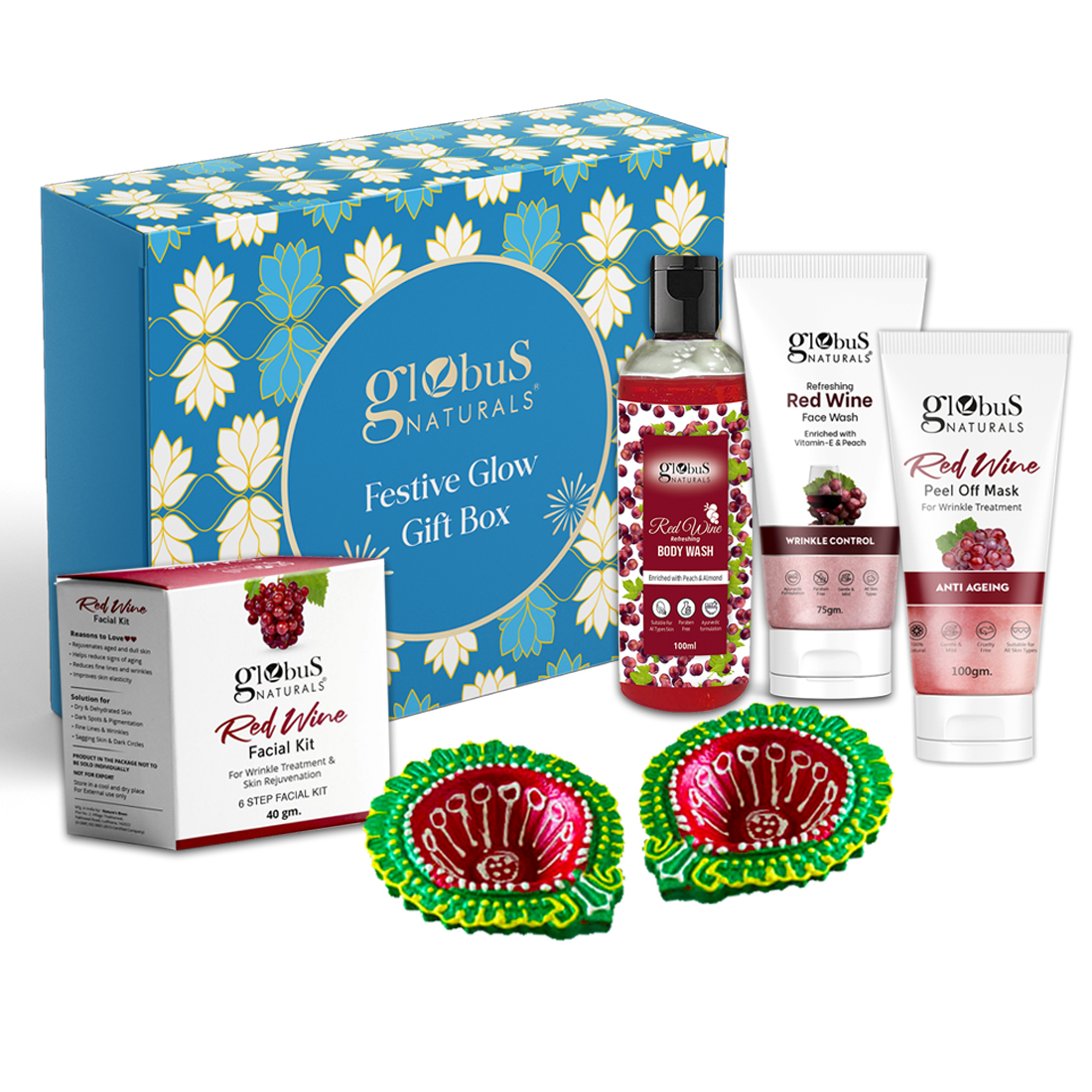 Buy Globus Naturals Red Wine Diwali Glow Gift Box Set of 4 - Face Wash ...