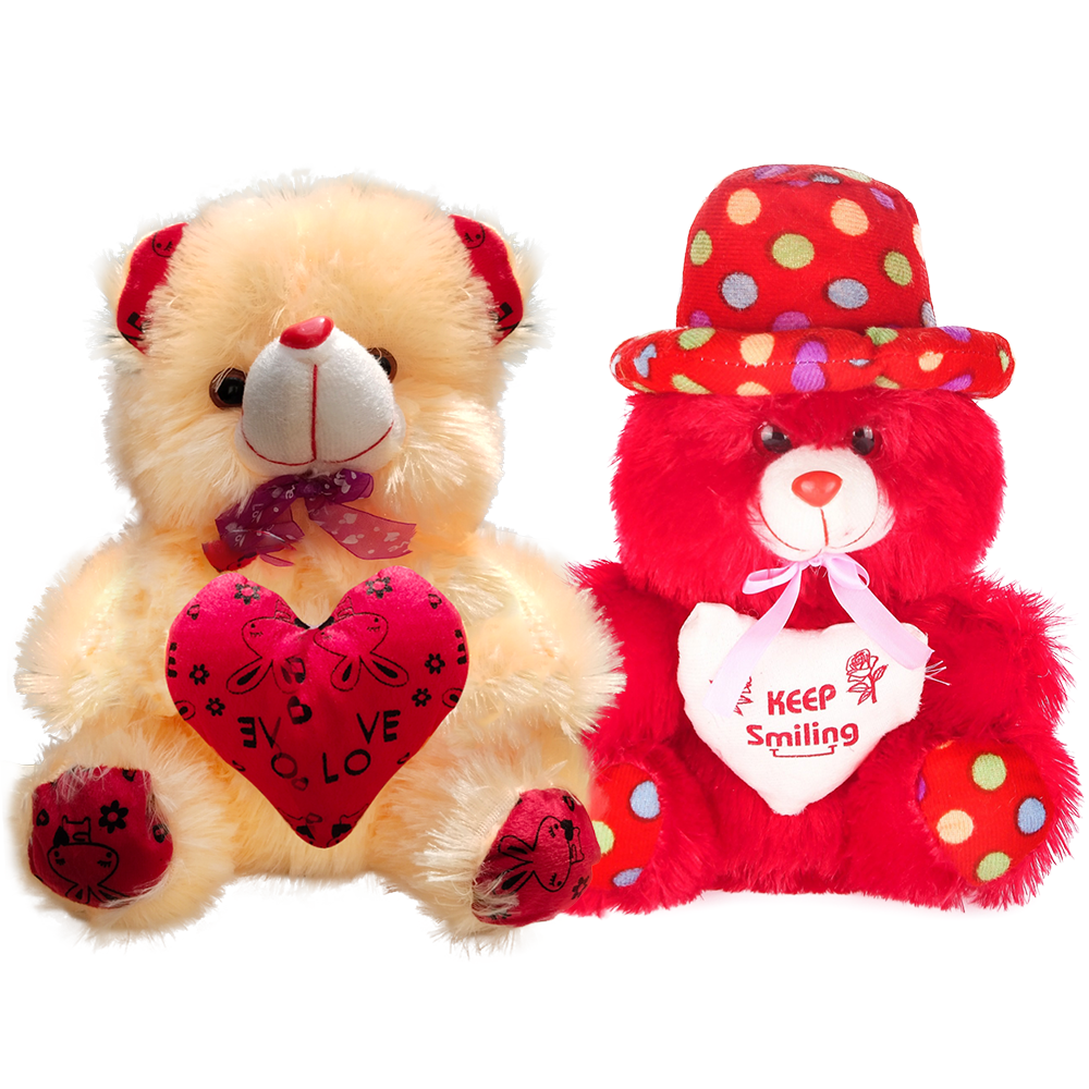 Buy Cream and Red Teddy Bear Cap Style with Heart (13Inch) Setof2 ...