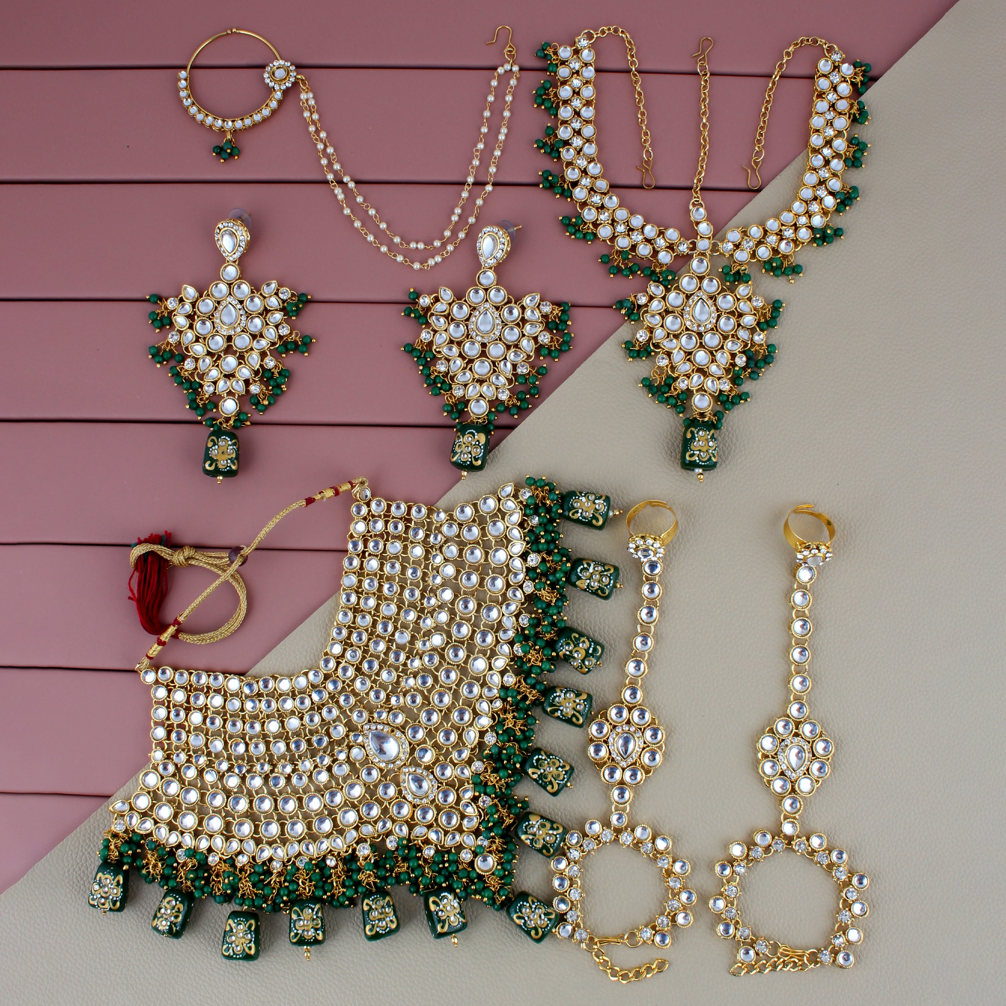Buy Lucky Jewellery Traditional 18k Gold Plated Green Color Dulhan ...