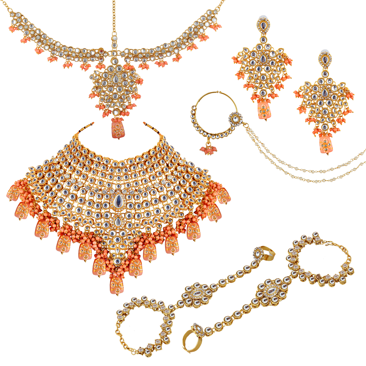 Buy Lucky Jewellery Traditional 18k Gold Plated Peach Color Dulhan ...