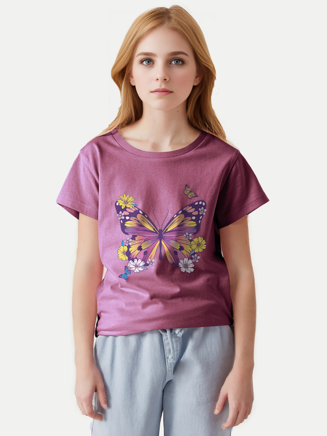 Buy Teen Girls Light Pink Printed Crew Neck T-shirt Online - Get 1% Off