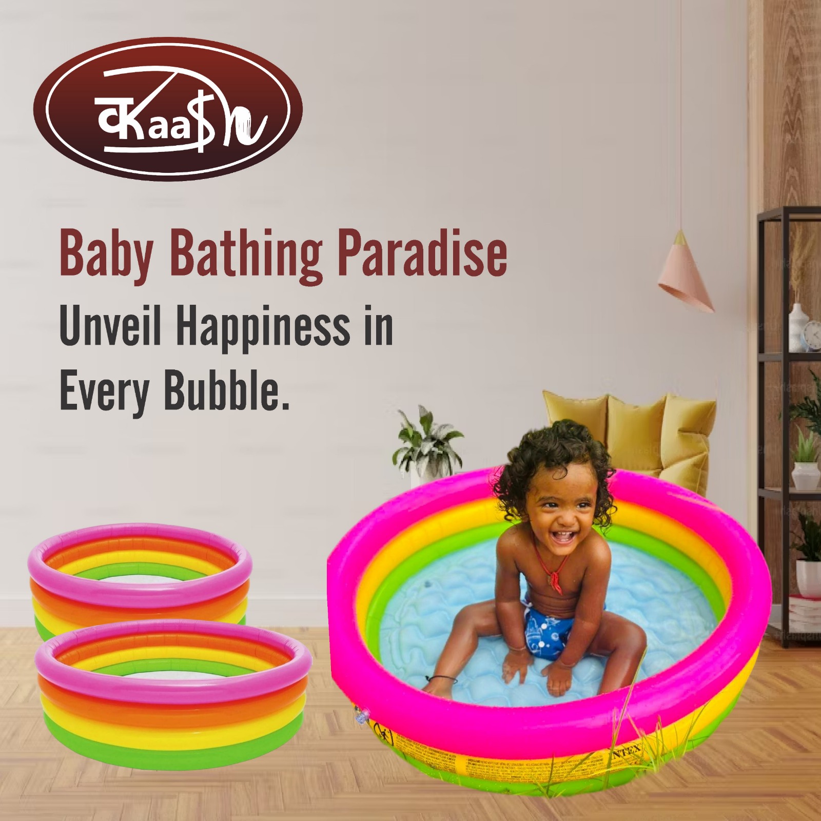 Buy Kaash collections 3KB Kid's Inflatable Baby Bath Tub Pool, 2ft (3-4 ...